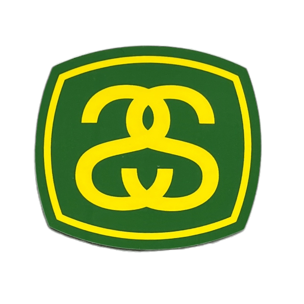 Stussy Double S Square Logo Sticker Yellow on Green